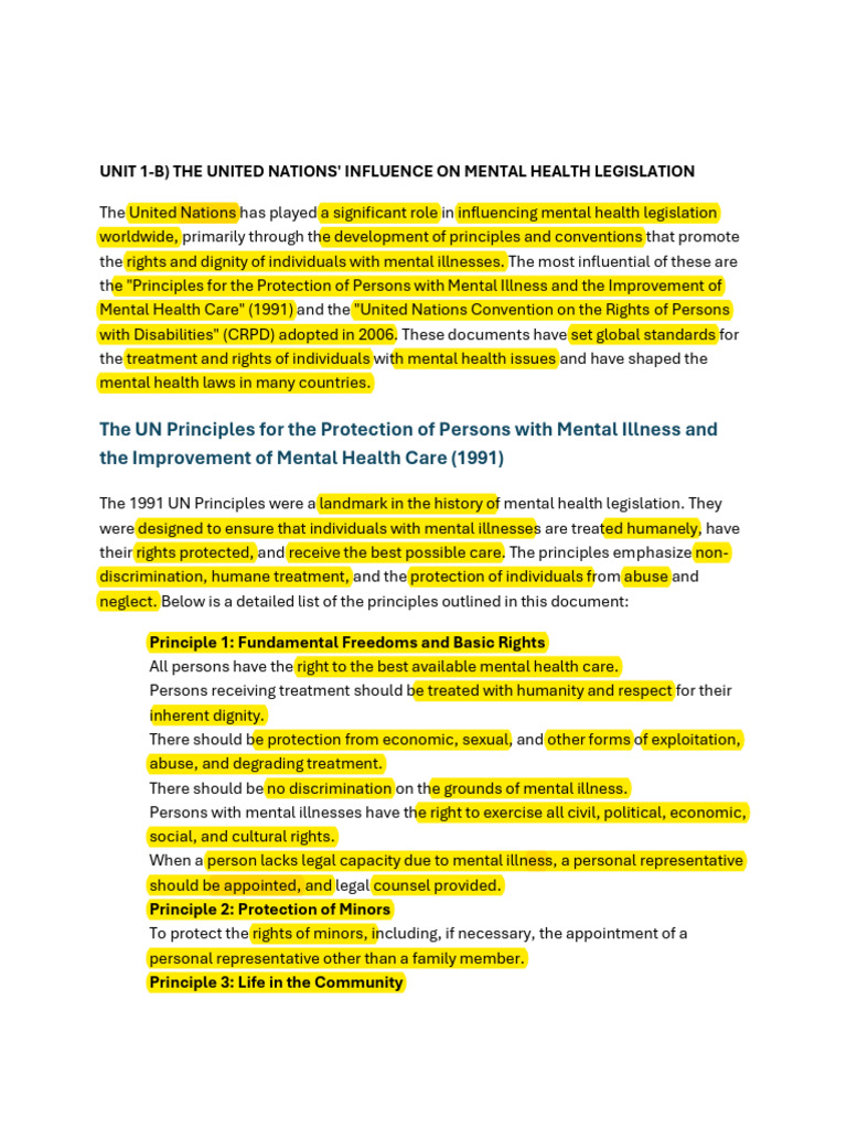 Unit 1-B) The United Nations' Influence On Mental Health ...
