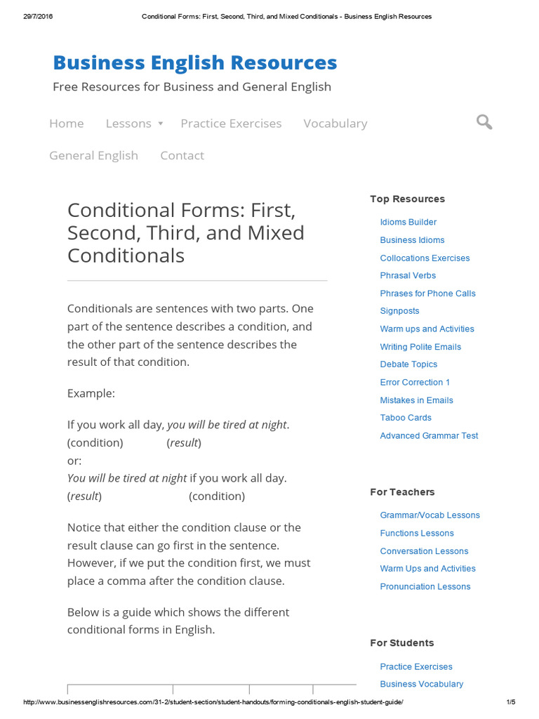 Conditional Forms - First, Second, Third, and Mixed Conditionals ...
