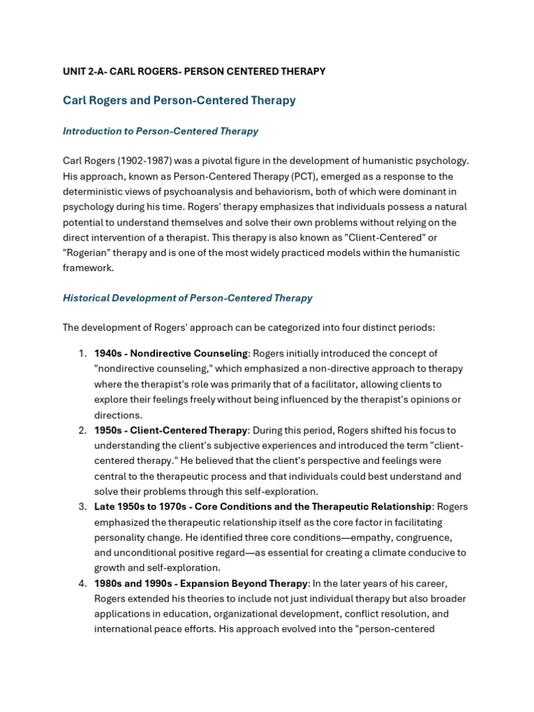 Unit 2-A - Carl Rogers - Person Centered Therapy | PDF | Psychotherapy ...