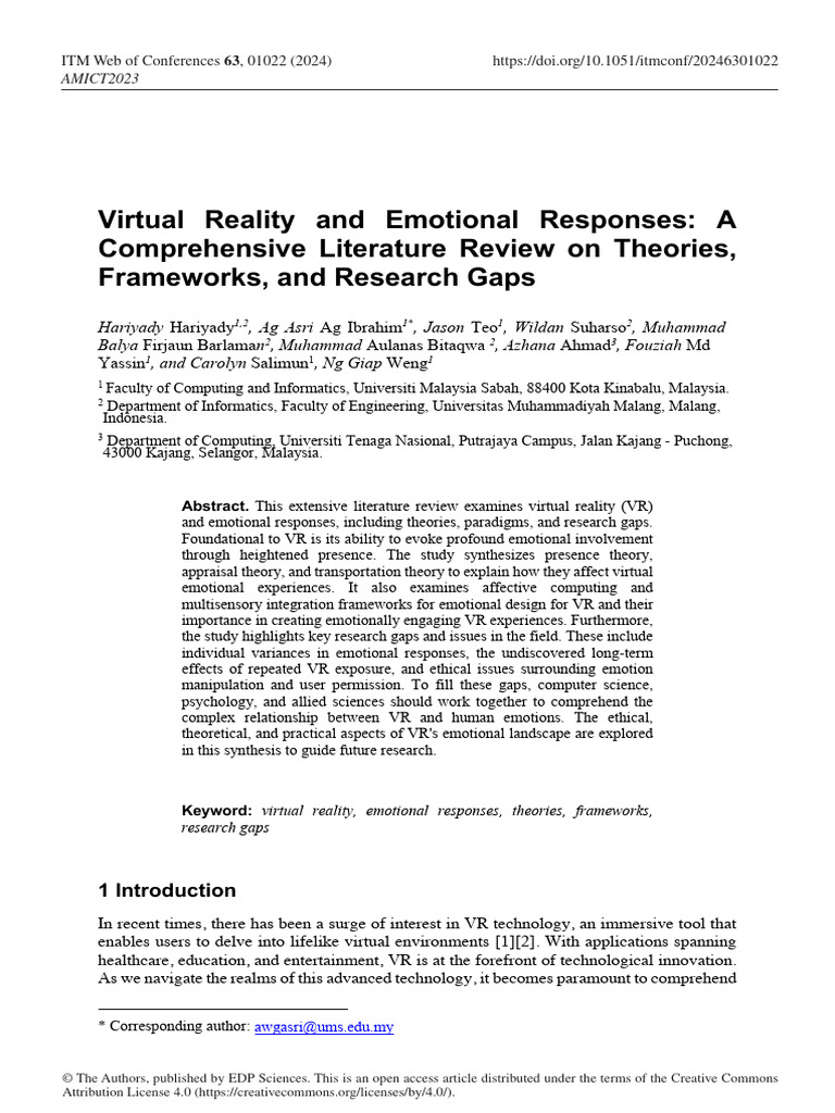 Virtual Reality and Emotional Responses A Comprehe | PDF