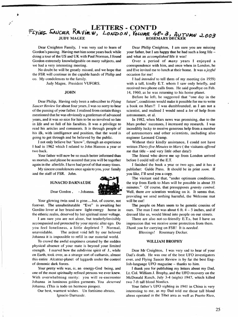 Condolences To Gordon Creighton, FSR | PDF