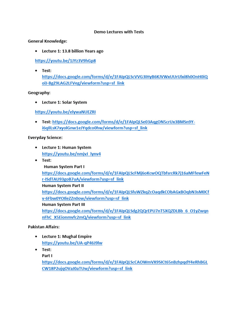 Demo Lectures With Tests | PDF
