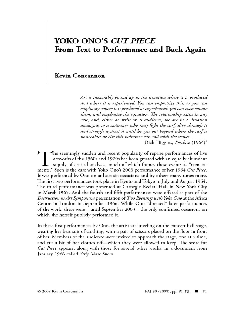 CONCANNON, Kevin. Yoko Ono's Cut Piece | PDF