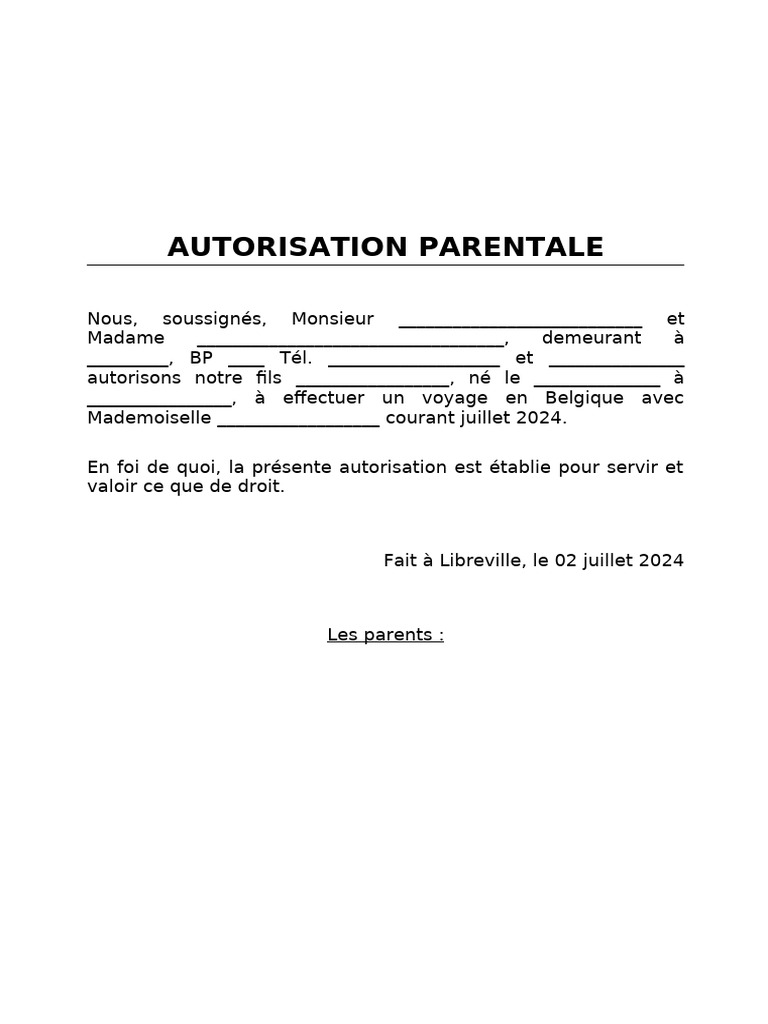 Modèle D'autorisation Parentale | PDF
