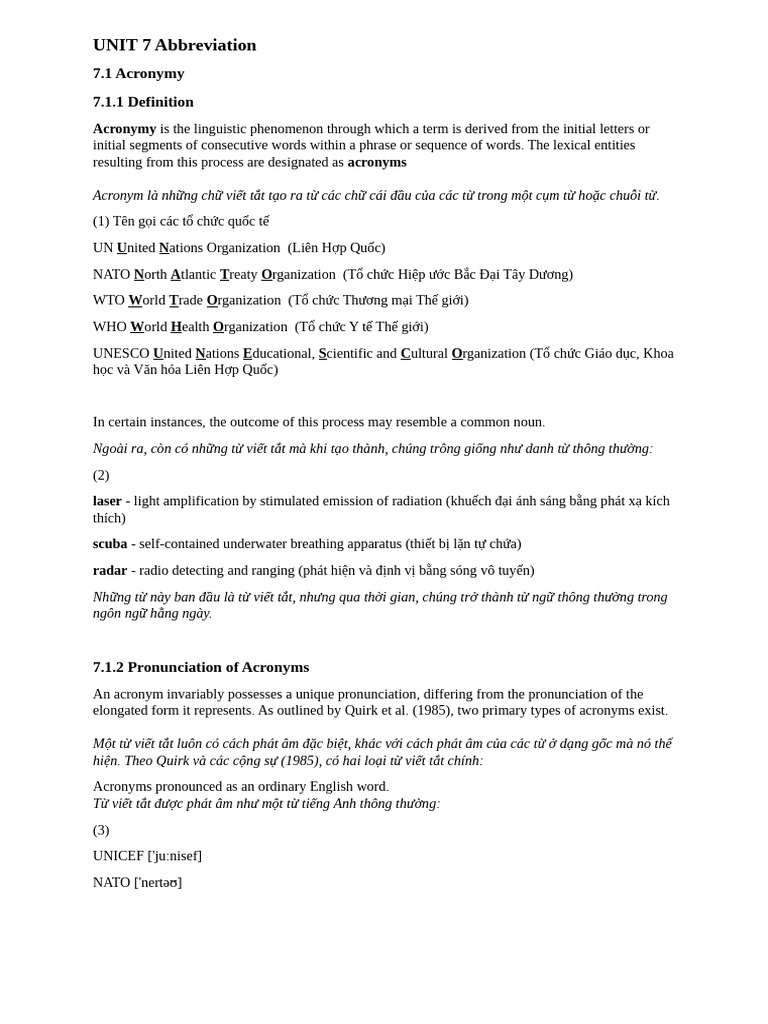 Mor - UNIT 7 Abbreviation | PDF