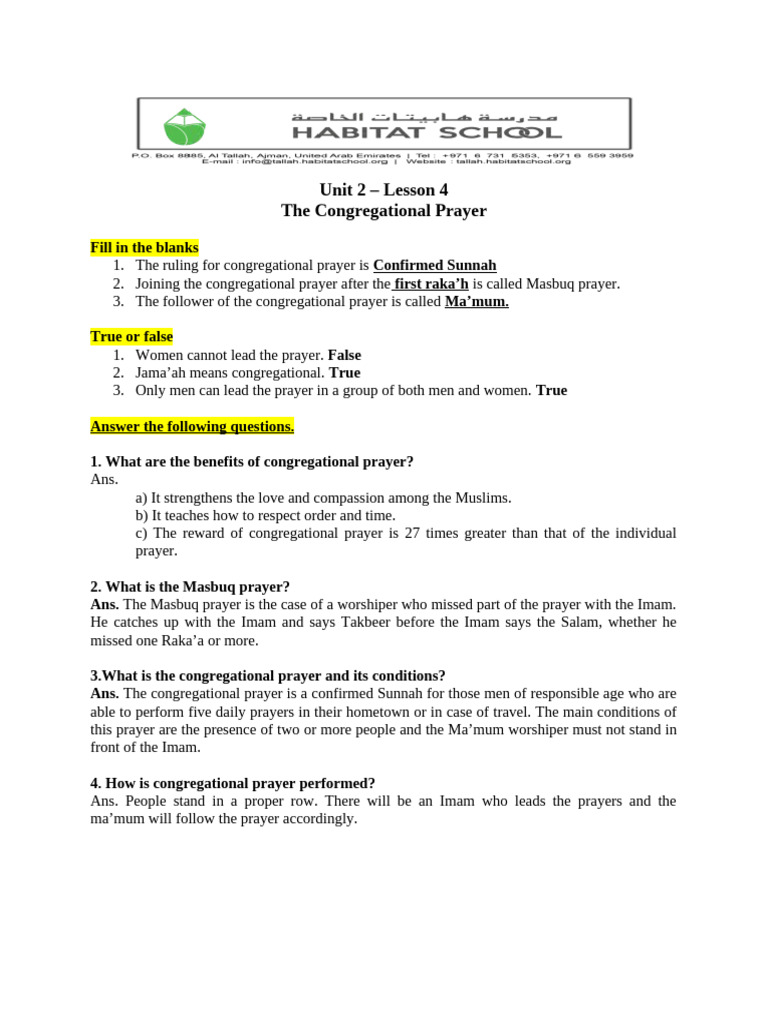 W SHEET - A Key - Congregational Prayer | PDF