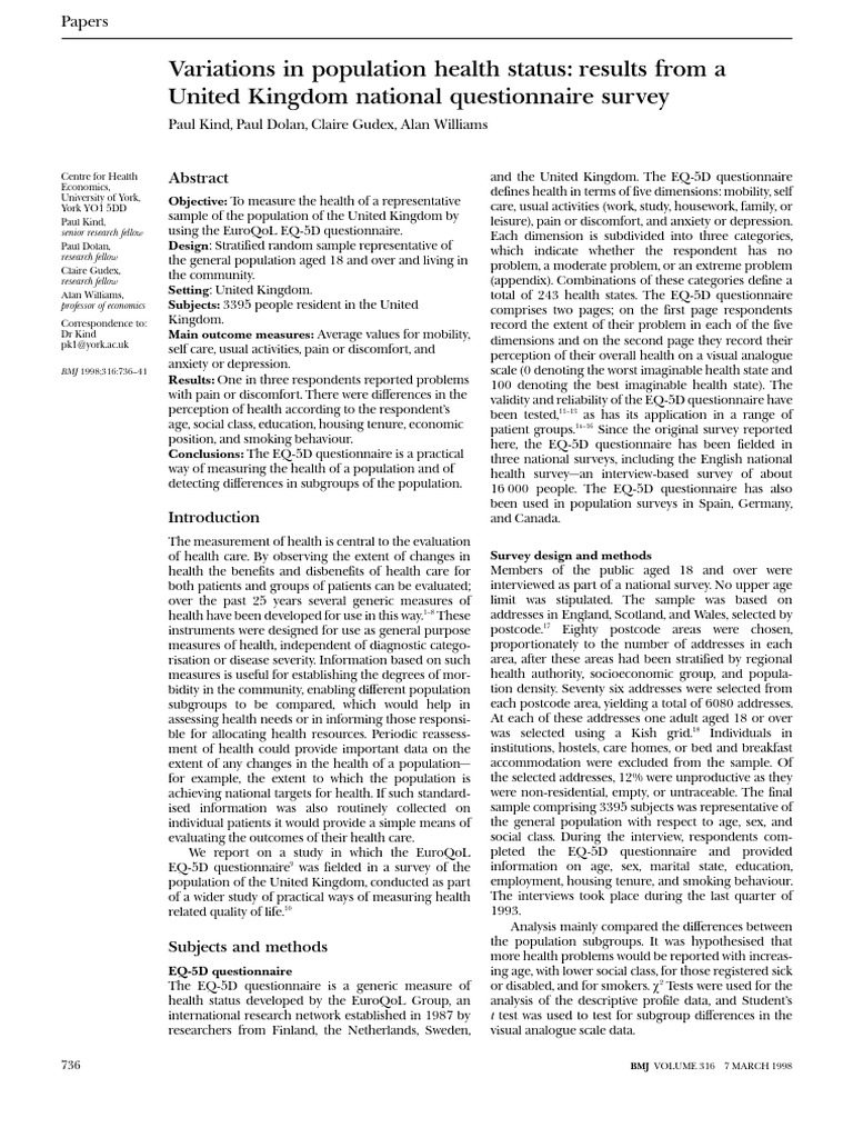 Variations in Population Health Status: Results From A United Kingdom ...