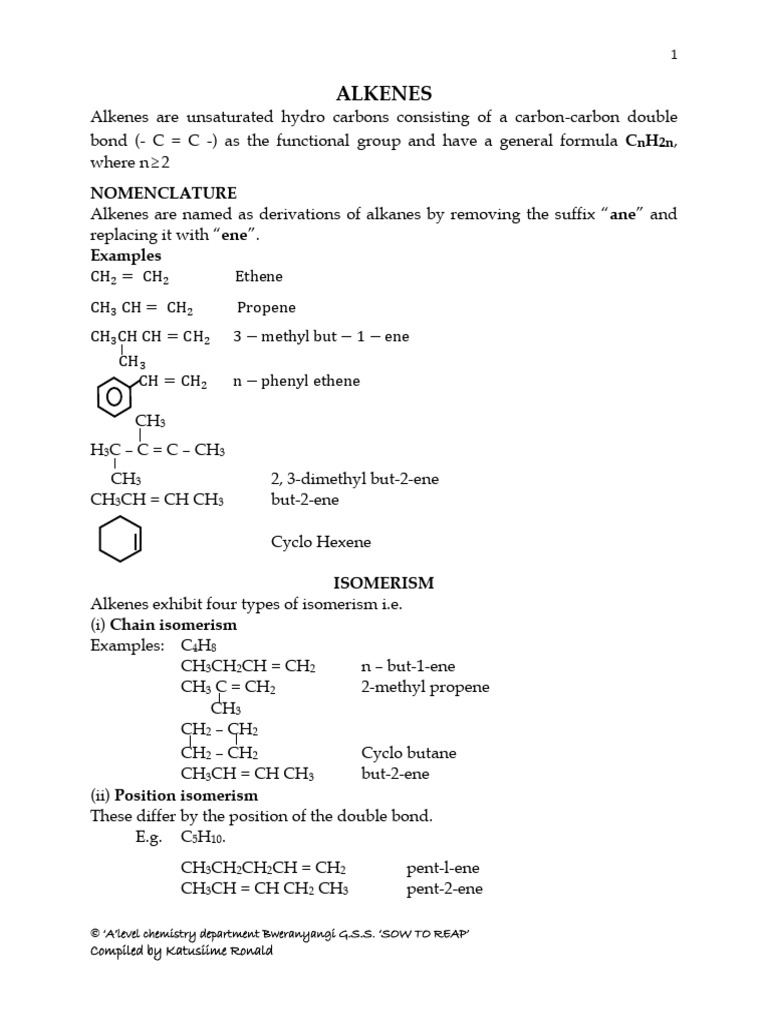 A Level Chemistry Alkenes | PDF