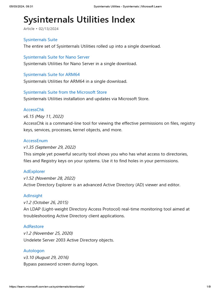 Sysinternals Utilities - Sysinternals - Microsoft Learn | PDF