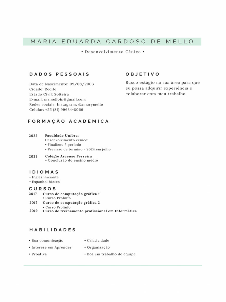Currículo Maria Eduarda PDF | PDF