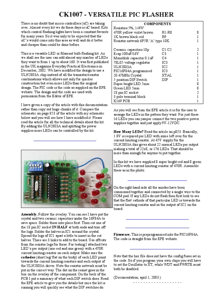 Versatile Pic Flasher | PDF | Light Emitting Diode | Resistor