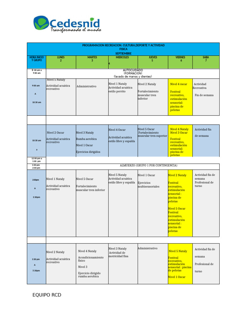 Septiembre RCD Cronograma | PDF