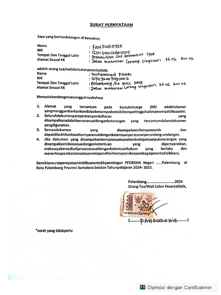 Surat Pernyataan PPDB | PDF