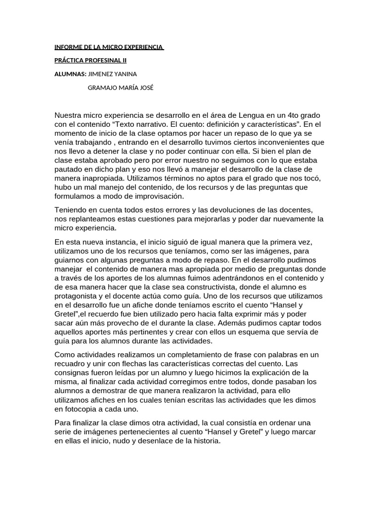 Informe de Micro Experiencia | PDF