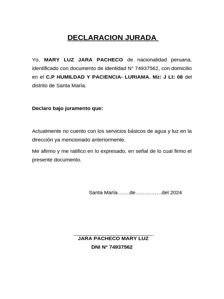 Declaracion Jurada | PDF