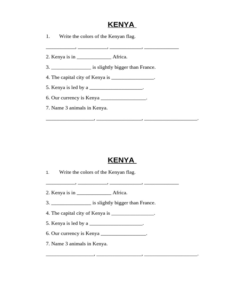 Worksheet Kenya 6e and 5e | PDF