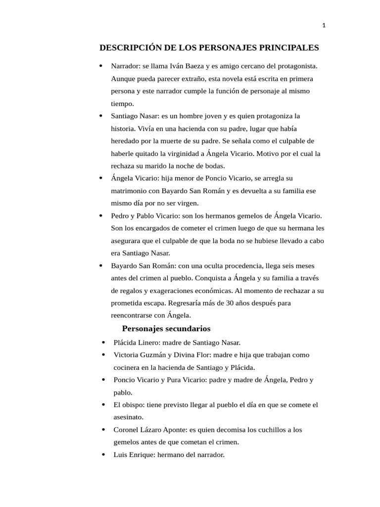 Descripción de Los Personajes Principales | PDF
