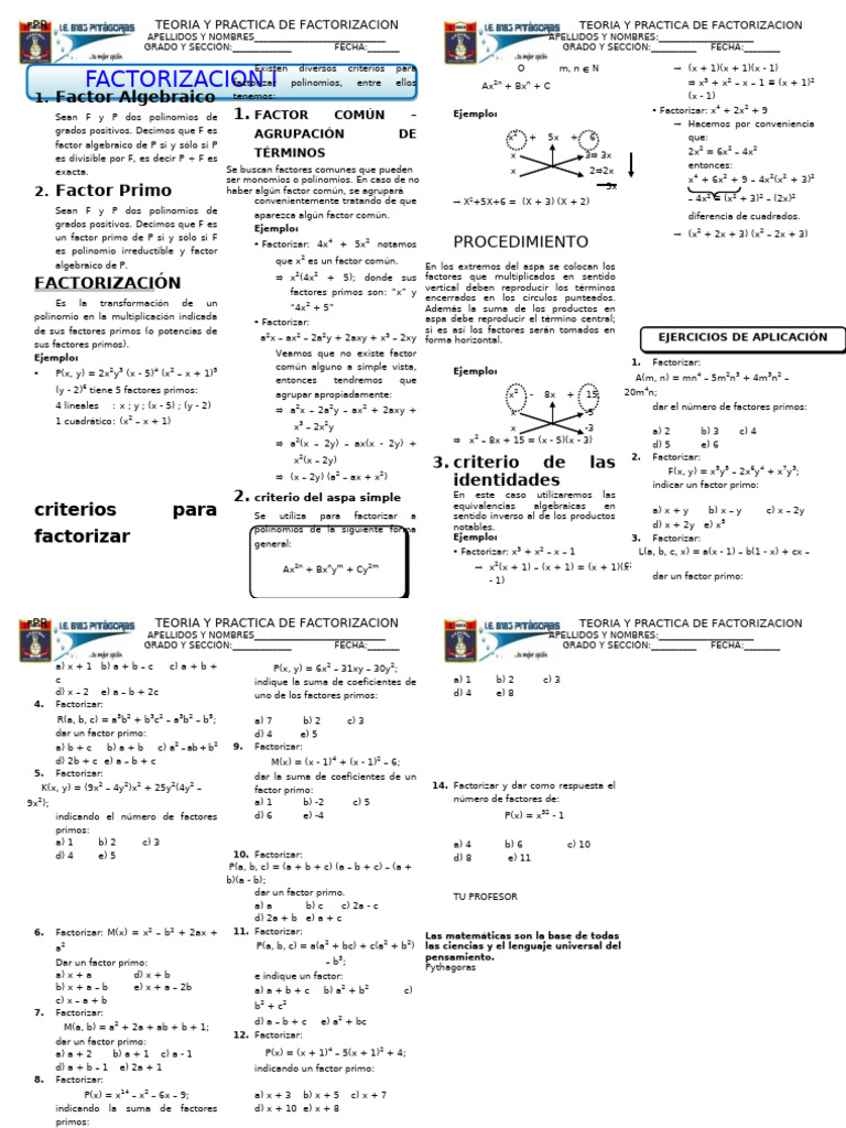 Practica de Factorizacion - i | PDF