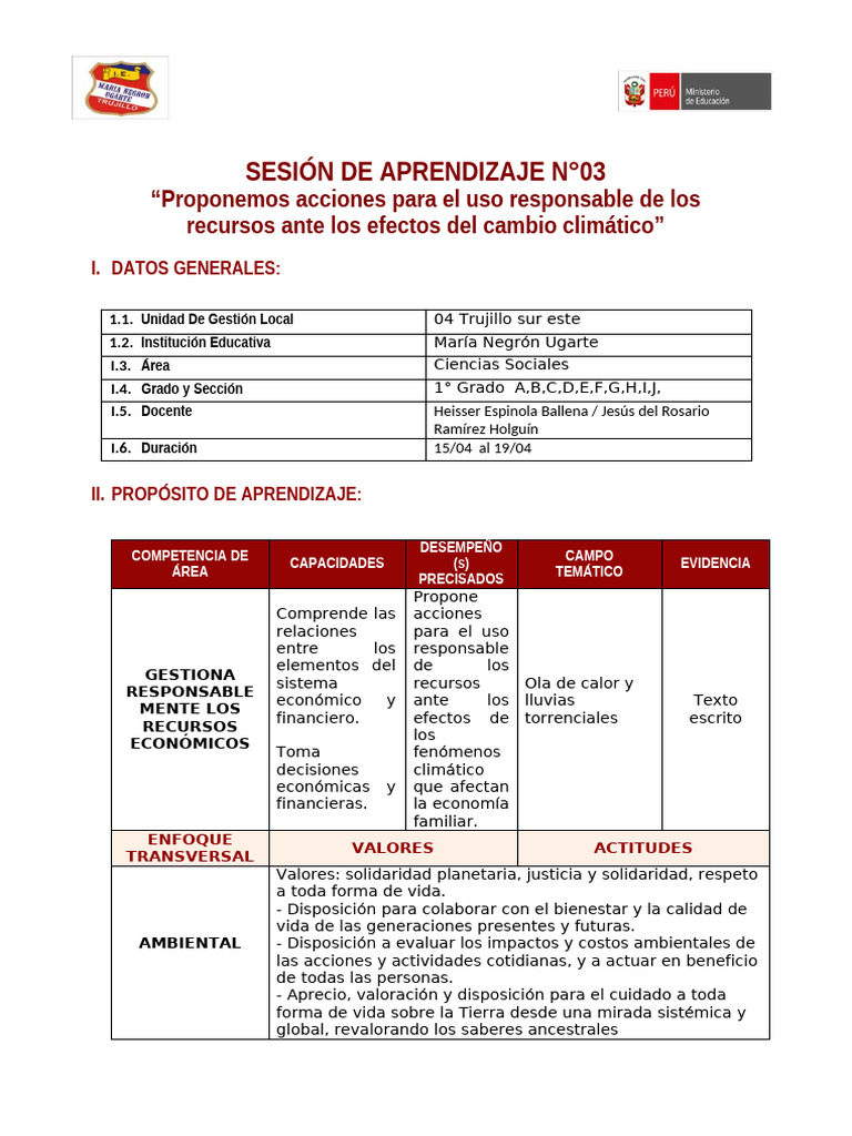 03 SESIÓN DE APRENDIZAJE 1ER- GRADO - CCSS | PDF