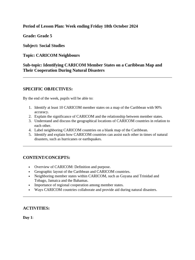 Week 7 Weekly Lesson Plan | PDF