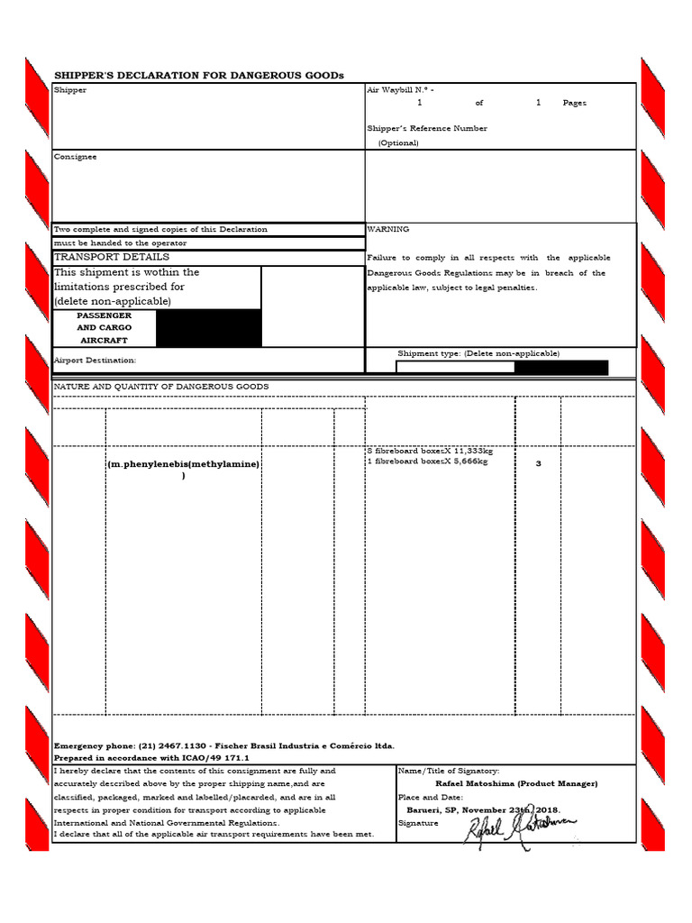 Shipper's Declaration - Fischer - Fis em | PDF