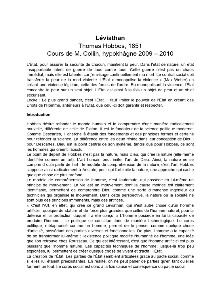 19 - 08 - Hobbes - Léviathan | PDF