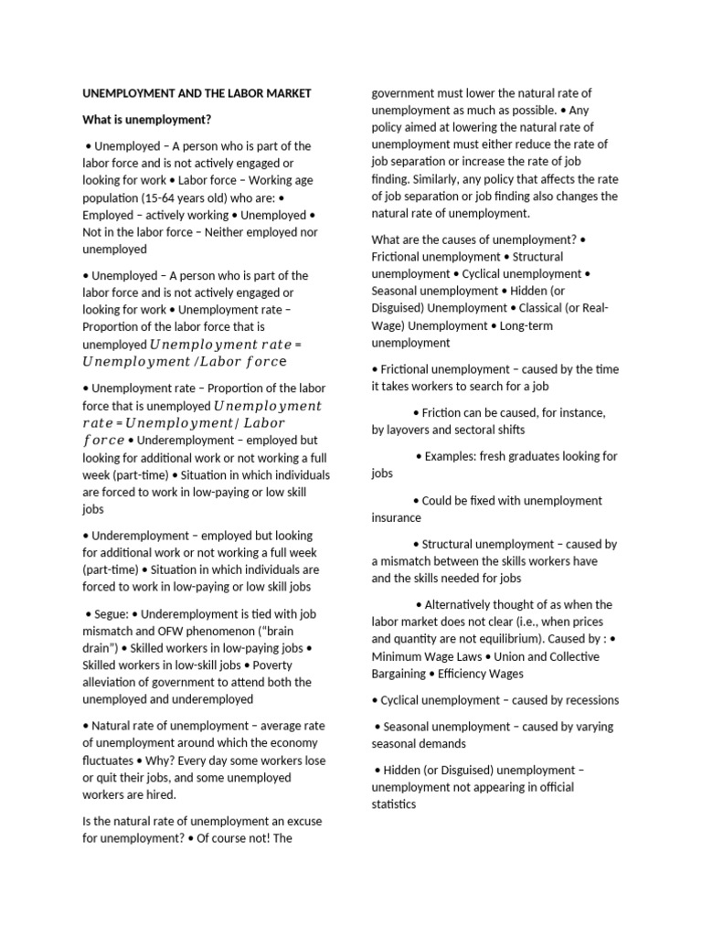 Unemployment and The Labor Market | PDF