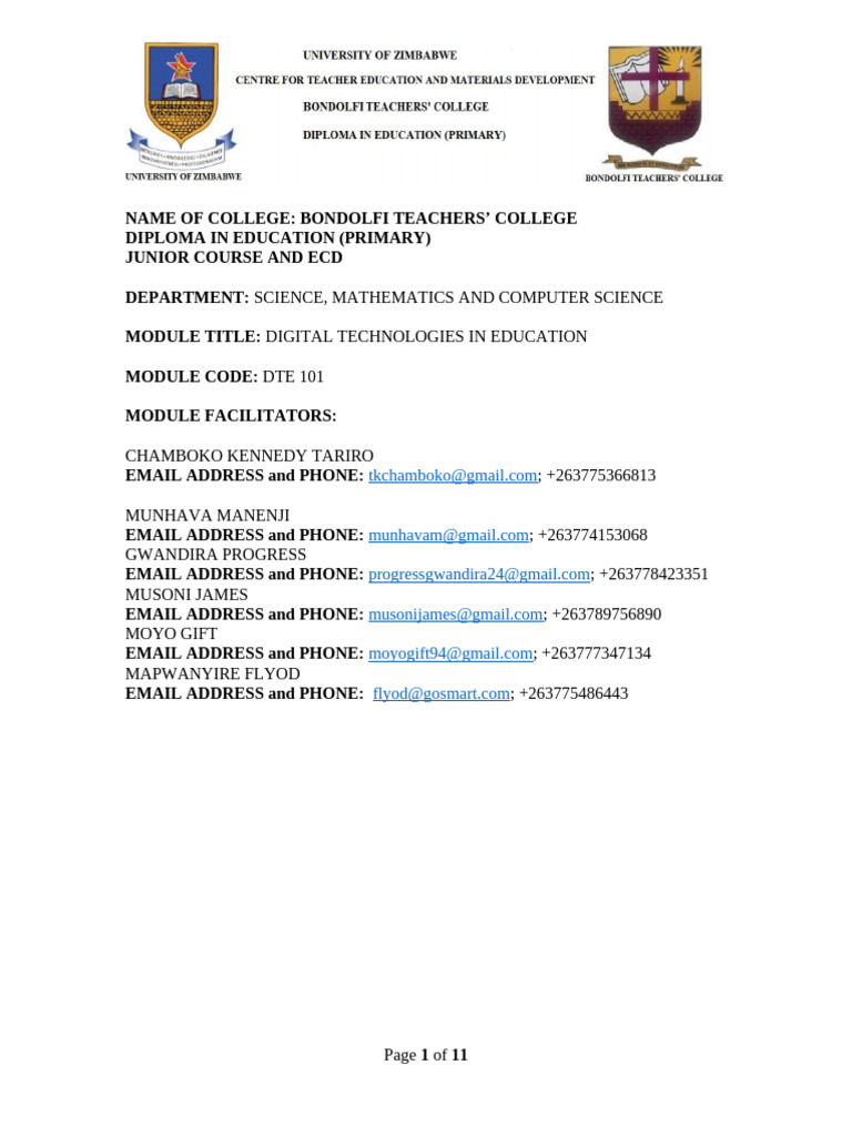 (Dte 101) Module Outline With Continuous Assesment Tasks | PDF ...