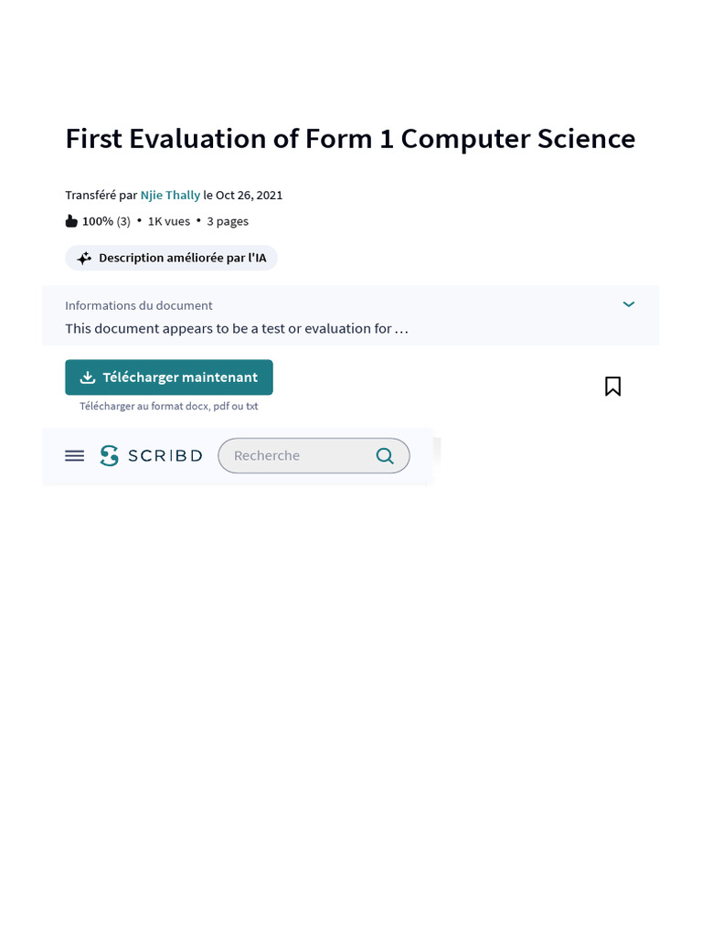 First Evaluation of Form 1 Computer Science - PDF - Office Equipment ...