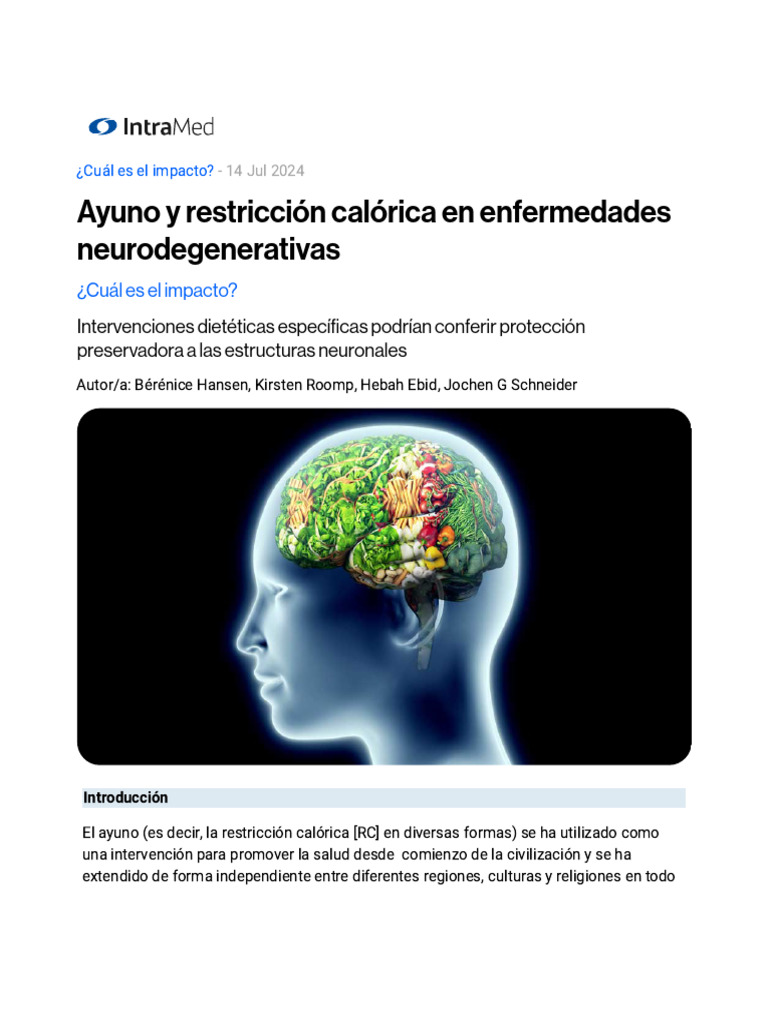 Ayuno y Restricción Calórica en Enfermedades Neurodegenerativas | PDF