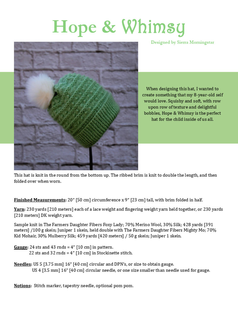 Hope and Whimsey Pattern Final | PDF | Knitting | Yarn