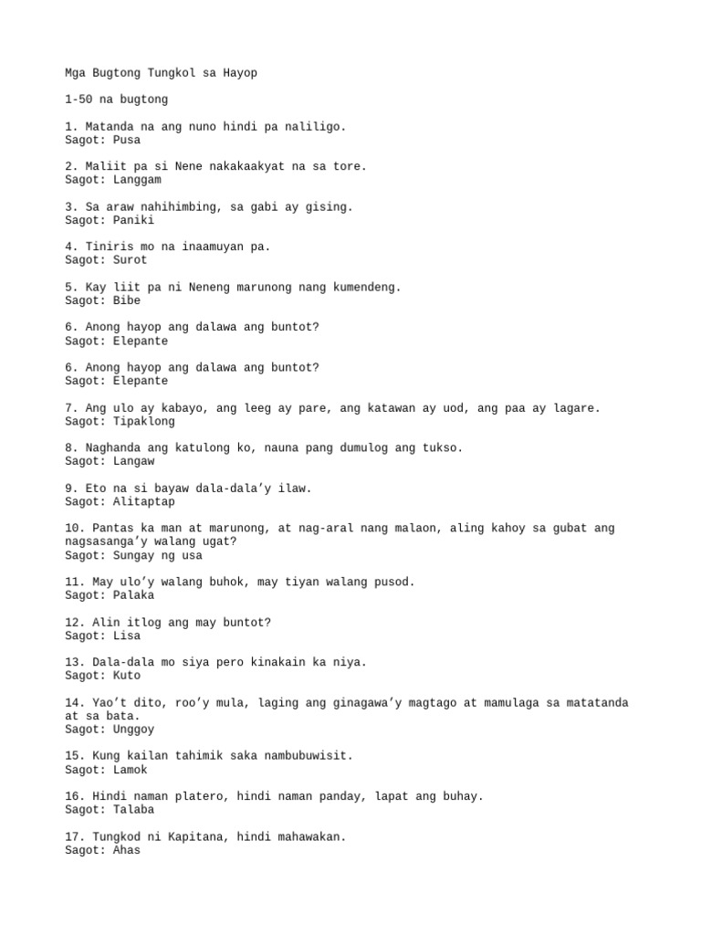 Mga Bugtong Tun-WPS Office | PDF | Language Arts & Discipline | Wellness