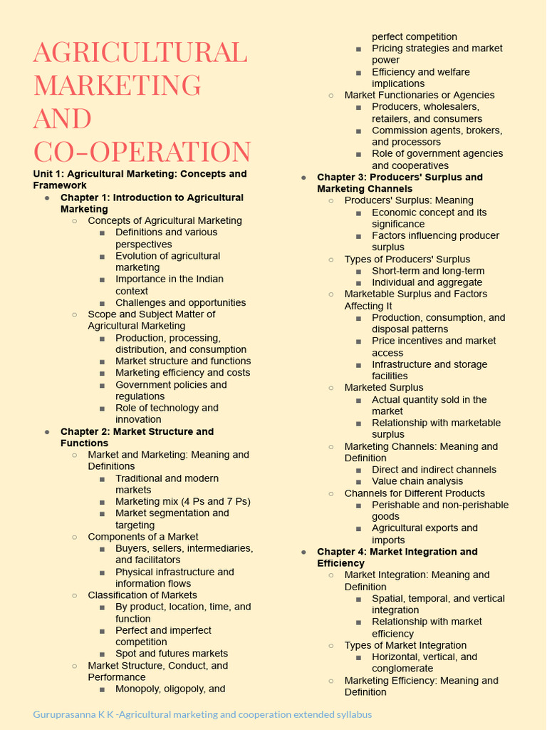 Agricultural Marketing and Cooperation Extended Syllabus | PDF