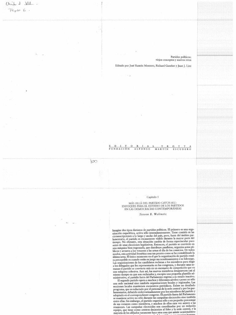 Wolinetz, Steven B. Más Alla Del Partido Atrapa Todo | PDF