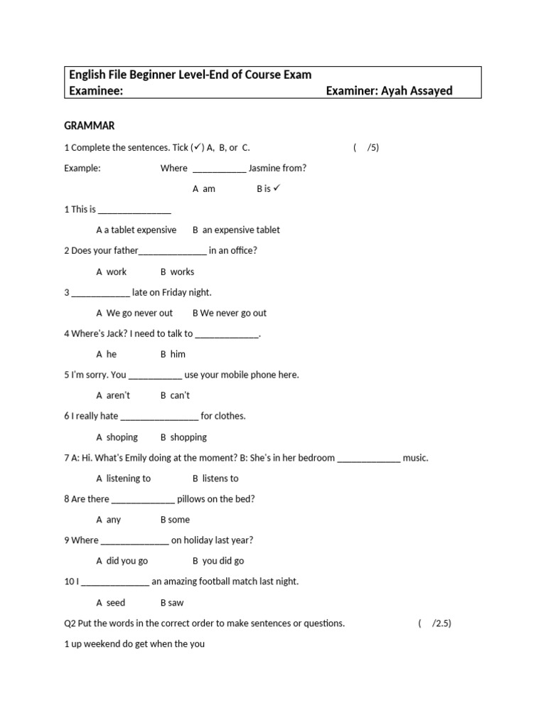 End-Of-Course-Exam Beginner | PDF
