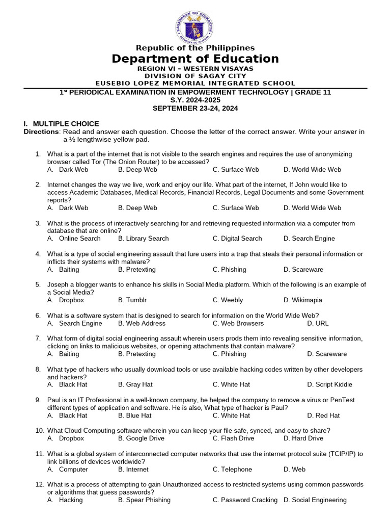 Emp Tech 1ST Periodical Exam | PDF | World Wide Web | Internet & Web