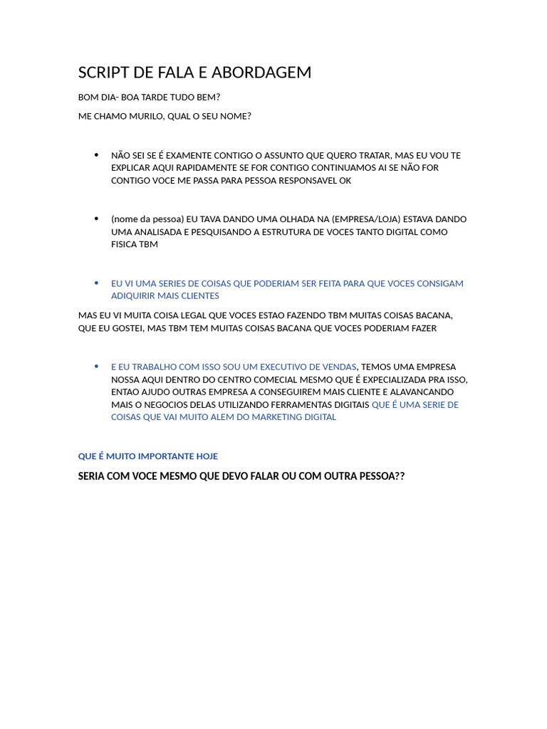 Script de Fala e Abordagem | PDF