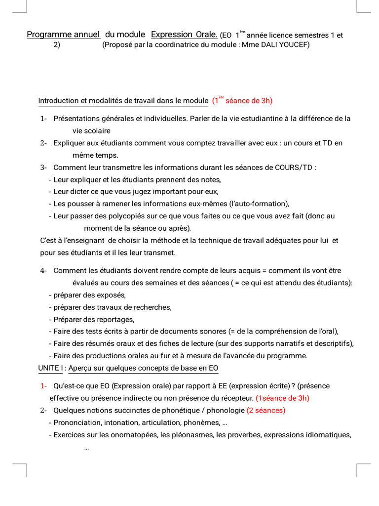 1-1 - Programme Annuel de EO 1ère Année | PDF
