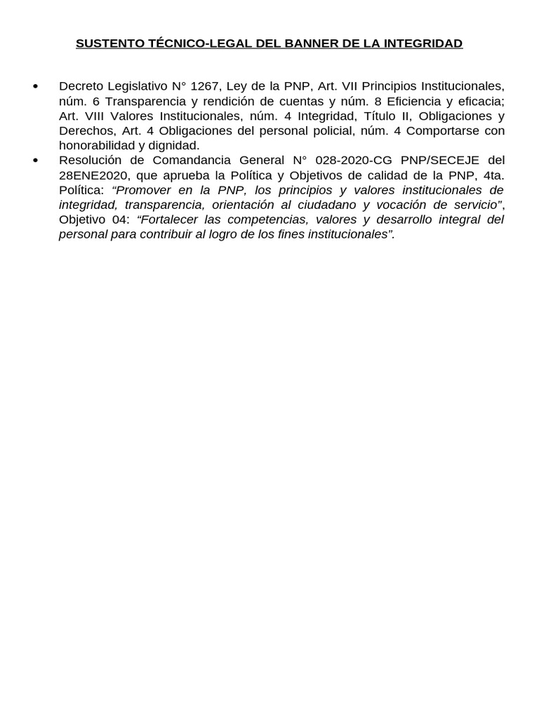 Banner de Integridad Sustento y Especificaciones | PDF