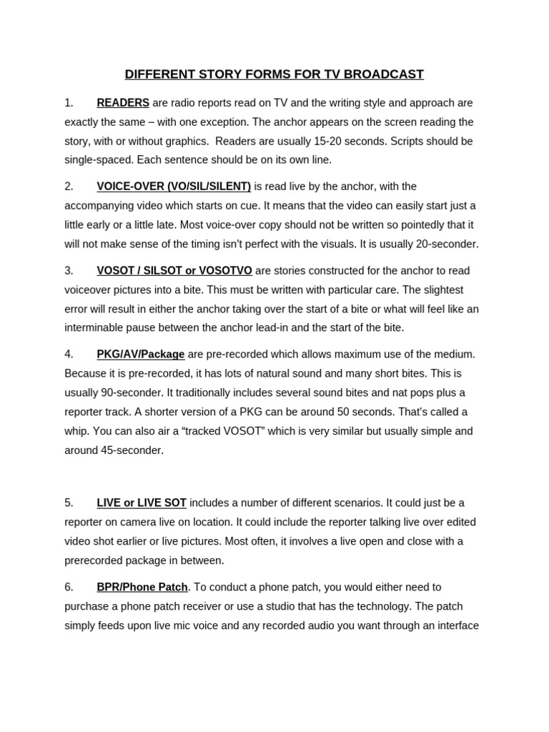 Different Story Forms For TV Broadcast | PDF