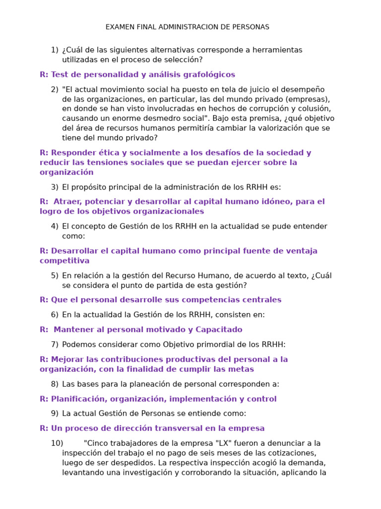 Repaso examen final admin de personas | PDF