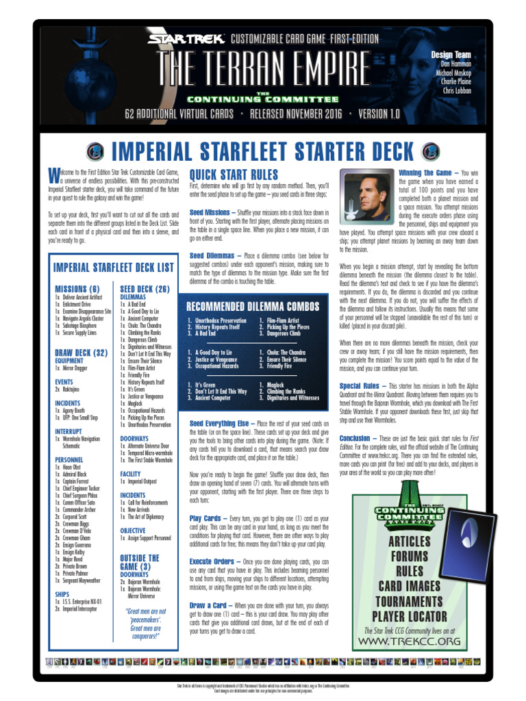 Deck List Star Trek CCG Imperial Starfleet | PDF | Jonathan Archer ...