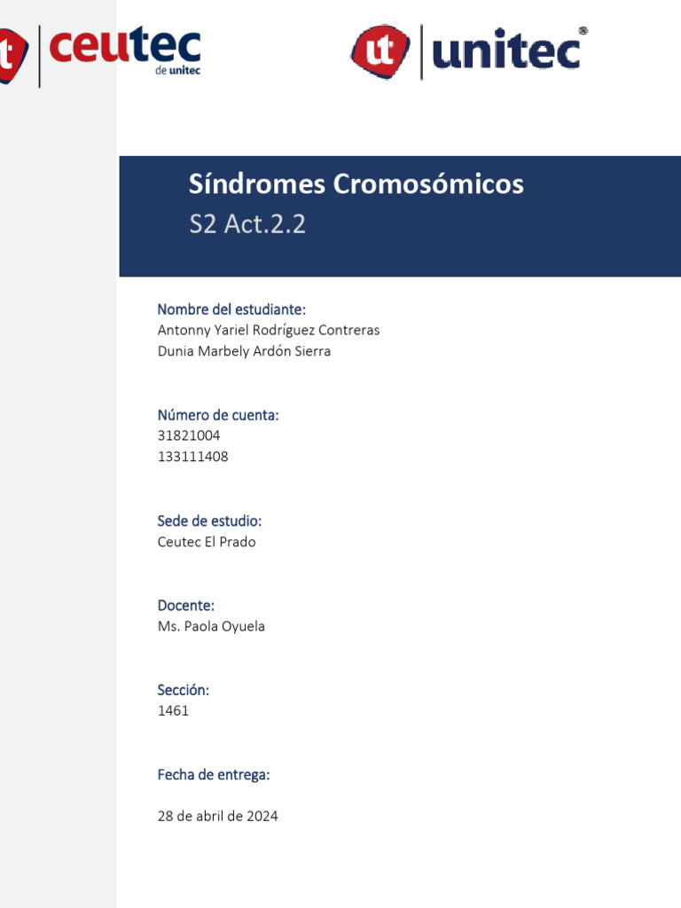 SN ACT. 2.2 PLA 2 - Sindrome Cromosomicos | PDF