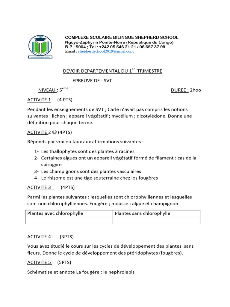 SVT 5 Eme COMPO | PDF