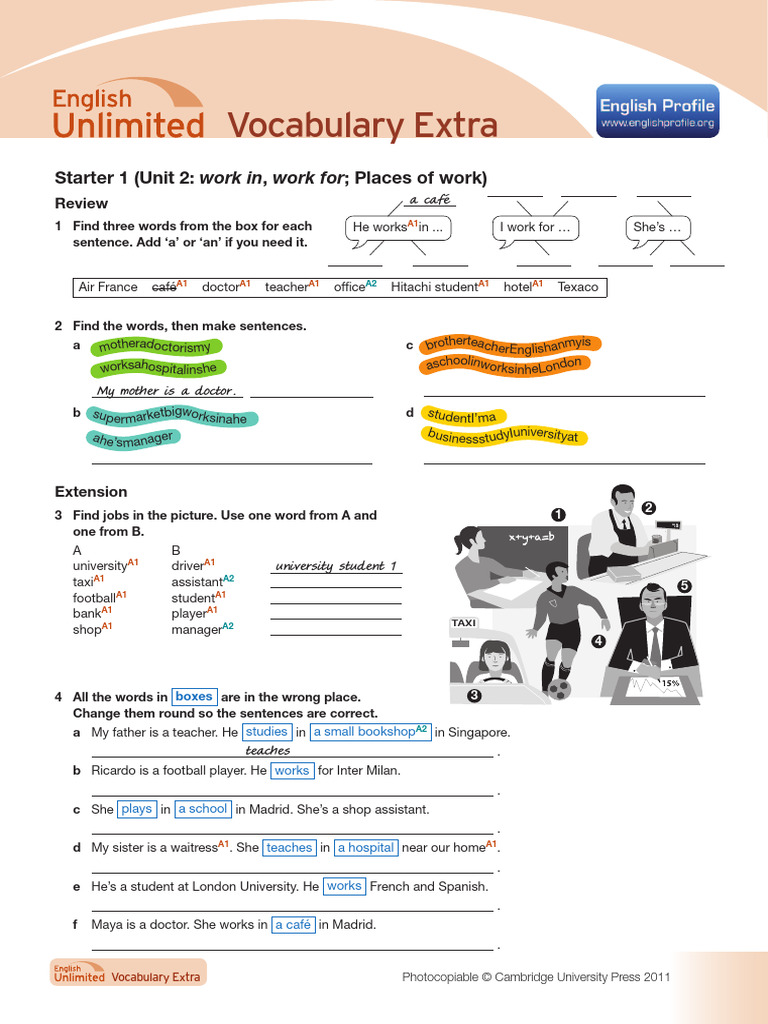 English Unlimited Starter1 Unit2 Vocabulary Extra Worksheets | PDF
