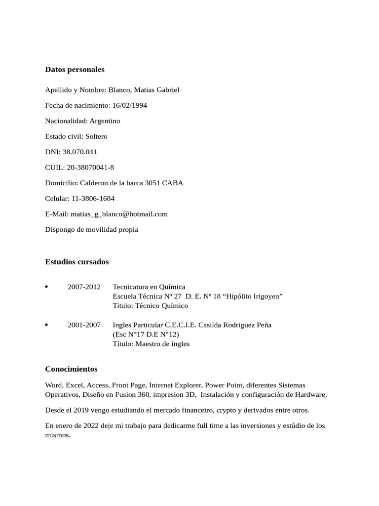 CV Blanco Matias | PDF