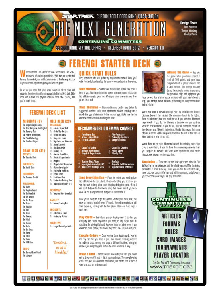 Star Trek CCG Ferengi Deck List | PDF | Star Trek