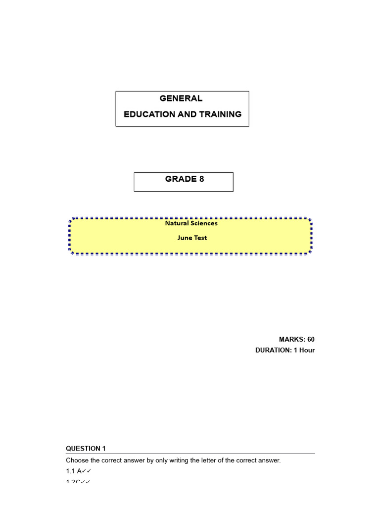 Grade 8 NS June 2022 Marking Guidelines-1 | PDF | Gases | Water