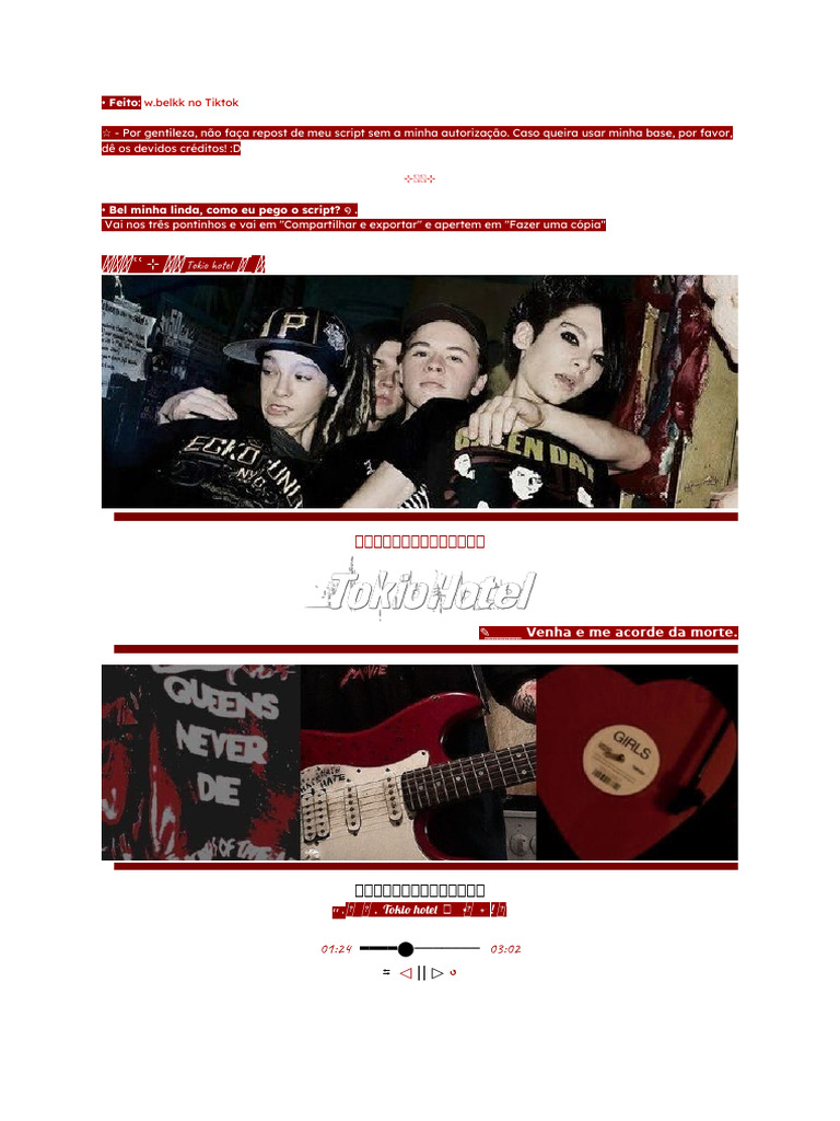 Cópia de ? - Tokio Hotel - Script ' - W.belkk No TKK - Don't Repost | PDF