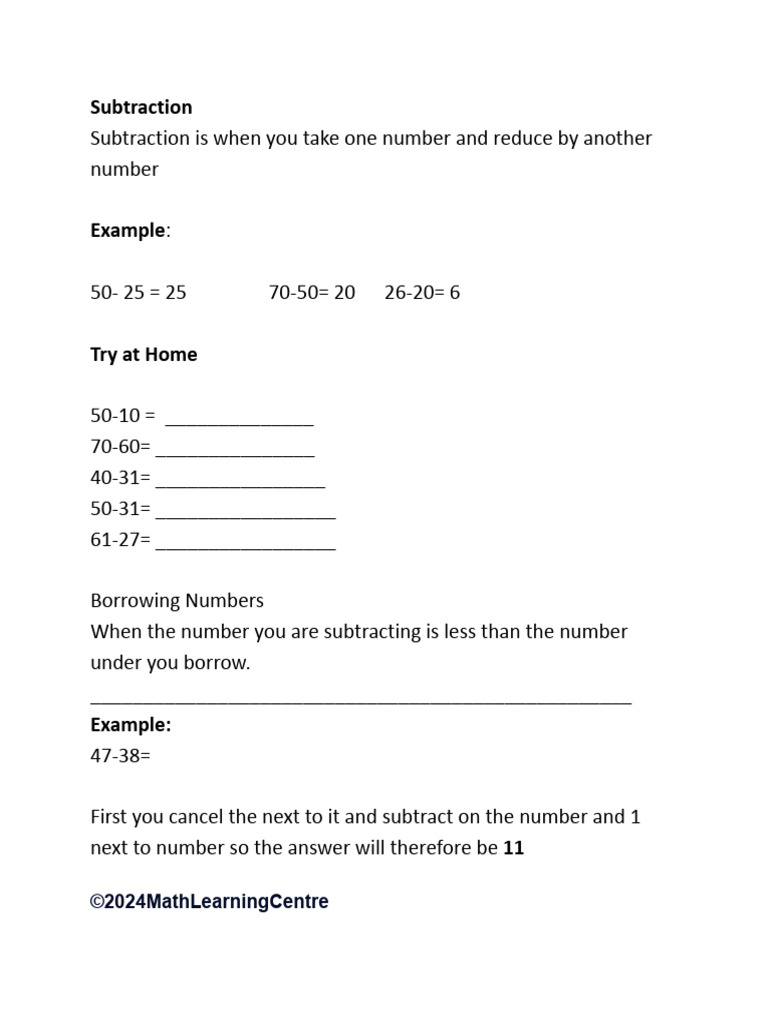 Subtraction Notes | PDF